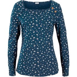 bonprix Damen bonprix Langarmshirt &raquo;Langarmshirt, bedruckt&laquo; lockere Passform, mit All-Over Print, mit eckigem Ausschnitt blau 40/42 (M)