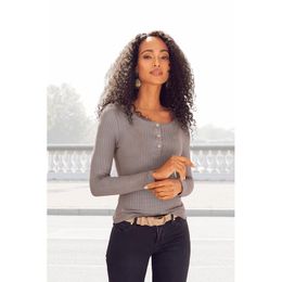 Vivance Damen Langarmshirt &raquo;mit kurzer Knopfleiste&laquo; aus weicher Ripp-Qualit&auml;t mit Viskose grau 36/38