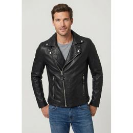 Mauritius Herren Lederjacke &raquo;Mavric SF NSLV&laquo; im Biker-Style, asymetrischer Rei&szlig;verschluss, Nieten schwarz M Trachtenmode