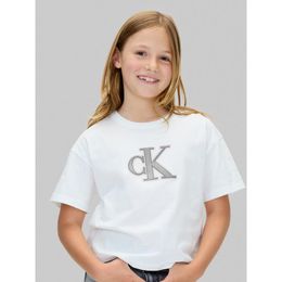 Calvin Klein Jeans M&auml;dchen T-Shirt &raquo;FESTIVE GRAPHIC SS T-SHIRT&laquo; f&uuml;r Kinder bis 16 Jahre, Glitzer-Druck wei&szlig; 14 (164)