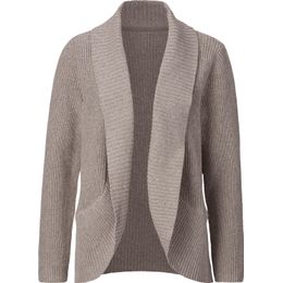 Damen Strickjacke mit Schalkragen taupe-ecru-meliert, Gr&ouml;&szlig;e 46