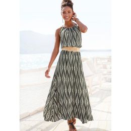 Lascana Damen Lascana Maxikleid aus gewebter Viskose im Alloverprint, luftiges Sommerkleid schwarz 38, N-Gr