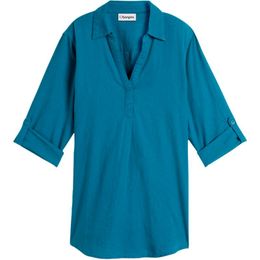 bonprix Damen bonprix Langarmbluse &raquo;3/4-Arm Bluse mit Leinen&laquo; figurumspielende Passform, f&uuml;r vielseitige Alltagslooks blau 44