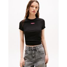 Tommy Jeans Damen Kurzarmshirt &raquo;TJW SLIM SCRIPT LABEL SS TEE EXT&laquo; schwarz M (38)