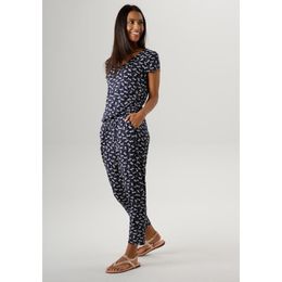 Aniston Selected Damen Aniston SELECTED Jumpsuit mit Palmen bedruckt blau 38, N-Gr