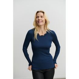 rosemunde Damen rosemunde Longsleeve &raquo;Babette silk shirt&laquo; Langarm, mit Spitze, feminin, bequem, Seidenmix blau S