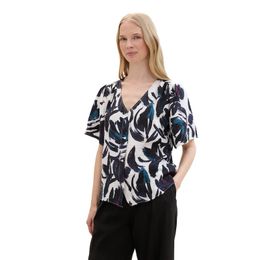 Tom Tailor Damen Tom Tailor Kurzarmbluse mit All-Over Print blau 34
