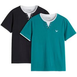 bonprix Damen bonprix 2-in-1-Shirt &raquo;2 in 1 Shirt, Kurzarm (2er Pack)&laquo; Packung, 2, 2 Stk. Regular Fit, Rundhalsausschnitt, unifarben mit farbigem 