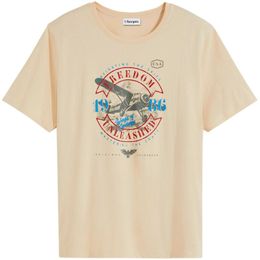 bonprix Herren bonprix T-Shirt &raquo;T-Shirt aus reiner Baumwolle&laquo; Regular Fit, Kurzarm, mit Frontprint, Rundhalsausschnitt beige 72/74 (5XL)
