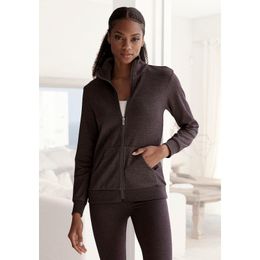 Bench. Loungewear Damen Sweatjacke mit gl&auml;nzender Logostickerei am Stehkragen, Loungewear grau 32/34