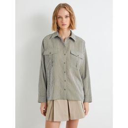KOTON Bluse 'Mandarin' Damen Gr&ouml;&szlig;e M hellgrau / khaki / wei&szlig;