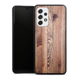 DeinDesign Galaxy A33 5G Handy Slim Case extra d&uuml;nn Silikon Handyh&uuml;lle schwarz H&uuml;lle Wooden Look Wood Muster Silikon Slim Case