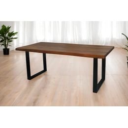 Esstisch Baumkante 200 x 100 cm Mangoholz Honig U-Gestell schwarz CALI
