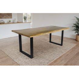 Esstisch Baumkante Akazie massiv 50mm Eichefarben 180 x 90 cm U-Gestell schwarz CALI