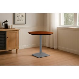 Bistrotisch rund mit Schweizer Kante Akazienholz nussbaum massiv 80 cm S&auml;ulengestell silber BRASILIA