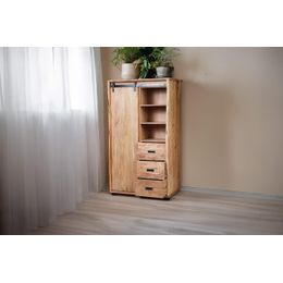 Kleiderschrank 100x45x175 cm Baumkante Akazienholz massiv natur gusseiserne Elemente LIAN I