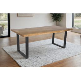 Esstisch Baumkante Akazie massiv 50mm Eichefarben 200 x 100 cm U-Gestell schwarz CALI