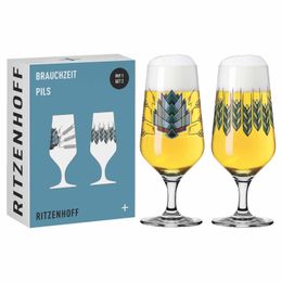Bierglas Ritzenhoff "Pilsgl&auml;ser mit Motiv Brauchzeit 374 ml 2er Set transparent", bunt (transparent), 2 tlg., Glas, Trinkgef&auml;&szlig;e