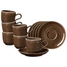 Tasse Seltmann Weiden "Espressotassen mit Untertassen Terra 0,09 l 6er Set", braun (erdbraun), 6 tlg., Porzellan, Trinkgef&auml;&szlig;e, Tasse