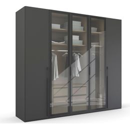 Dreht&uuml;renschrank Rauch "Kleiderschrank Schrank Garderobe W&auml;scheschrank SKAT SHINE", grau (graphit), B:251cm H:235cm T:63cm, Holzwerkstoff, Schr&auml;nke, Dreht&uuml;renschrank, hochwertiges Grauglas inkl. umfangreichem Zubeh&ouml;r MADE IN GERMANY
