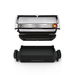 Kontaktgrill Tefal "OptiGrill+ XL inkl. Backschale, manueller Modus mit 4 Temperaturen", schwarz (edelstahlfarben, schwarz), B:49,2cm H:23,1cm T:53,1cm, Kontaktgrill_Standgrill_Tischgrill_Teppanyakigrill, 9 automatische Kochprogramme, sp&uuml;lmaschinengeeignete Platten, GC724D