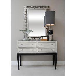 Kommode LEONIQUE "Claudi", silber (silber metall), B:122cm H:90cm T:36cm, MDF, Sideboards, Kommode, Kommode, schwarze Holzbeine, Matt-Silber, 4 Schubk&auml;sten, 122x26x90 cm