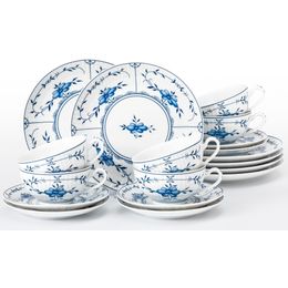 Teeservice Seltmann Weiden "Geschirr-Set, 18 Teile, Amina Strohblume, klein", wei&szlig; (wei&szlig;, blau), 18 Stk., Porzellan, Geschirr-Sets, St&auml;bchenrelief, die Strohblume, Bl&uuml;tenmotiv
