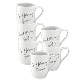 Villeroy & Boch Becher VILLEROY & BOCH "Becher mit Henkel 'Good Morning, Sunshine' Statement 290 ml 6er Set wei&szlig;", wei&szlig;, Porzellan, Trinkgef&auml;&szlig;e, Becher