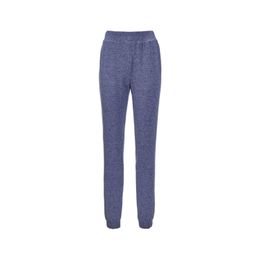 Stoffhose GOLDNER "Bequeme Flausch-Freizeithose mit B&uuml;ndchen", Damen, Gr. 42, N-Gr, blau (marine, melange), Obermaterial: 70% Polyester PES. 25% Viskose CV. 5% Eiderdaune Eider., Hosen Stoffhose