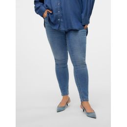 Skinny-fit-Jeans Vero Moda CURVE "VMCFLASH MR SKINNY JEANS LI347 GA CUR", Damen, Gr. 54, L&auml;nge 32, blau (medium blau denim), Denim/Jeans, Obermaterial: 89% Baumwolle, 9% Elastomultiester, 2% Elasthan, unifarben, skinny fit kn&ouml;chellang, Jeans