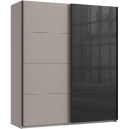 Kleiderschrank wimex "Tilburg, Metallgriffe, Made in Germany", schwarz (saharagrau, durchg&auml;ngige t&uuml;rfront glas schwarz, absetzung grafit), B:180cm H:208cm T:65cm, Schr&auml;nke, Kleiderschrank, mit Schwebet&uuml;ren, jeweils 1 Glaselement, 180, 225 oder 270cm breit