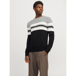 Jack & Jones Rundhalspullover JACK & JONES "JJSANDER KNIT CREW NECK", Herren, Gr. S, grau (light grau melange detail:blocking), Strick, Obermaterial: 74% Polyacryl, 26% Baumwolle, gestreift, meliert, normal, Rundhals, Rippb&uuml;ndchen, Pullover Rundhalspullover