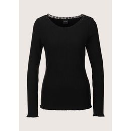 Madeleine Mode Langarmshirt MADELEINE "Shirt Rippen-Shirt mit Spitze", Damen, Gr. 44, schwarz, Obermaterial: 46% Baumwolle CO. 46% Modal CMD. 8% Elasthan EL., Modern, normal, Shirts Langarmshirt