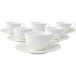 Villeroy & Boch Tasse VILLEROY & BOCH "Cappuccinotassen mit Untertassen New Cottage Basic 290 ml 6er Set wei&szlig;", wei&szlig;, Porzellan, Trinkgef&auml;&szlig;e, Tasse