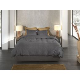 Bettw&auml;sche HECKETT & LANE "Franela", grau (anthrazit), B/L: 155cm x 220cm, 1 Stk., 1 Stk., Flanell, B/L: 80cm x 80cm, 2 Stk., Flanell, Obermaterial: 100% Baumwolle, Bettw&auml;sche, Bettw&auml;sche, Uni Design, hochwertiges Flanell, Bettw&auml;sche ab 135x200 cm
