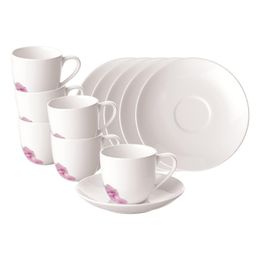 Villeroy & Boch Tasse VILLEROY & BOCH "Espressotassen mit Untertassen Rose Garden 70 ml 6er Set wei&szlig;", wei&szlig;, Porzellan, Trinkgef&auml;&szlig;e, Tasse