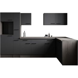 Winkelk&uuml;che respekta "Oliver", schwarz (k&uuml;che: grau, front: grau matt, korpus: eiche york nachbildung, arbeitsplatte: eiche york nachbildung), B:310cm H:205cm T:172cm, Komplettk&uuml;chen-Sets, Breite 310 cm, 90 cm Arbeitsh&ouml;he, in exklusiver Konfiguration f&uuml;r OTTO