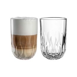 Latte-Macchiato-Glas Leonardo "Latte Macchiato Gl&auml;ser (3) Gocce 390 ml 2er Set transparent", bunt (transparent), 2 tlg., Glas, Trinkgef&auml;&szlig;e, Latte-Macchiato-Glas