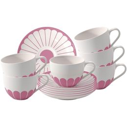 Villeroy & Boch Tasse VILLEROY & BOCH "Kaffeetassen mit Untertassen Fleur Couleur 160 ml 6er Set", pink (cassis), 6 tlg., Porzellan, Trinkgef&auml;&szlig;e, Tasse