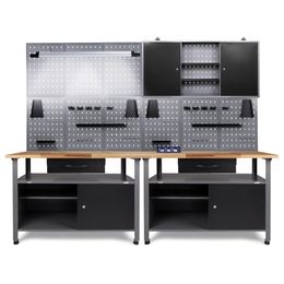 Werkstatt-Set ONDIS24 "&raquo;240cm mit LED & Lautsprecher&laquo;", grau (grau, anthrazit), B:240cm H:204cm T:60cm, Buche, Metall, Werkb&auml;nke, Werkstatteinrichtung 240 cm - Arbeitsh&ouml;he 85 cm