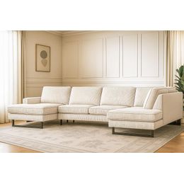 Wohnlandschaft Home Affaire "Pinto, 350 cm, U-Form, XXL, mit Ottomanen", beige (cream), B:350cm H:85cm T:206cm, 92% Polyester, 8% Nylon, Sofas, Wohnlandschaft, Cord, Chenille, Lederoptik, mit Keder, Metallf&uuml;&szlig;e, Wellenunterfederung, Topseller