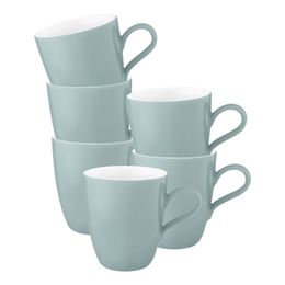 Becher Seltmann Weiden "Henkelbecher Life Fashion 400 ml 6er Set", blau (gr&uuml;n chic), 6 tlg., Porzellan, Trinkgef&auml;&szlig;e, Becher