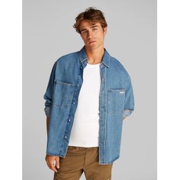 Jeanshemd Calvin Klein Jeans "RELAXED DENIM SHIRT", Herren, Gr. L, N-Gr, blau (denim medium), Denim/Jeans, Obermaterial: 82% Baumwolle, 18% Lyocell, unifarben, relaxed fit h&uuml;ftlang, 1-Knopf-Manschette, Hemden Jeanshemd, in mittelblauer Waschung
