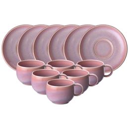 Tasse "Espressotassen mit Untertassen Perlemor Coral 60 ml 6er Set rosa", rosa, 6 tlg., Porzellan, LIKE. BY VILLEROY & BOCH, Trinkgef&auml;&szlig;e, Tasse