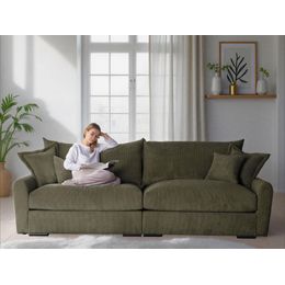 Big-Sofa Home Affaire "Finka, Breite 190 cm", olive, B:190cm T:123cm, 100% Polyester, Sofas, Big-Sofa, Mega-Sofa, Cord oder Chenille-Struktur, mit Federkern & 4 Zierkissen