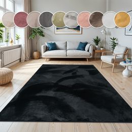 Fellteppich Paco Home "Kunstfell Soft 380", schwarz, B:80cm H:14mm L:150cm, Polyester, Teppiche, Fellteppich, Langflor, Kuschelteppich - besonders weich, Uni-Farben