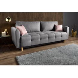 Schlafsofa Home Affaire "Nordic", grau (hellgrau), B:219cm H:93cm T:88cm, Struktur (100% Polyester);Zierkissen: 100% Polyester;Korpus: 100% Polyester;Flachgewebe (100% Polyester), Sofas, Schlafsofa, inklusive Bettkasten und Zierkissen