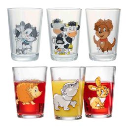 Ritzenhoff & Breker Kinderbecher RITZENHOFF & BREKER "Kindergl&auml;ser Hof- und Waldtiere 205 ml 6er Set bunt", bunt, Glas, Trinkgef&auml;&szlig;e, Kinderbecher