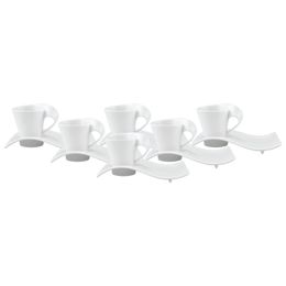Villeroy & Boch Tasse VILLEROY & BOCH "Espressotassen mit Unterteller NewWave Caff&egrave; 80 ml 6er Set wei&szlig;", wei&szlig;, Porzellan, Trinkgef&auml;&szlig;e, Tasse
