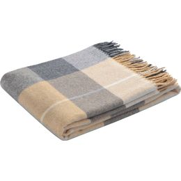 Plaid Biederlack "Britta", beige (beige, grau, braun), B:130cm L:170cm, Wolle, Wohndecken, im Karo-Look, Kuscheldecke